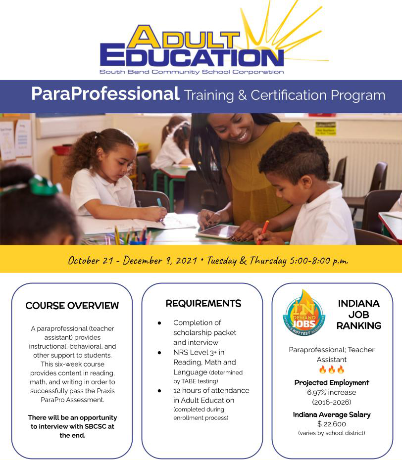 Paraprofessional SBCSC Adult Education Portal